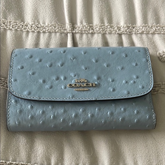 Coach | Bags | Coach Blue Leather Wallet With Textured Design | Poshmark